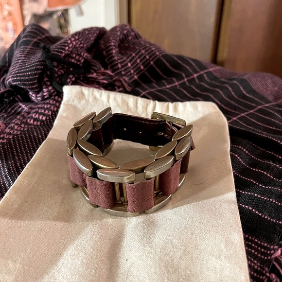 Jewelry | Y2k Chunky Metal And Leather Bracelet | Poshmark